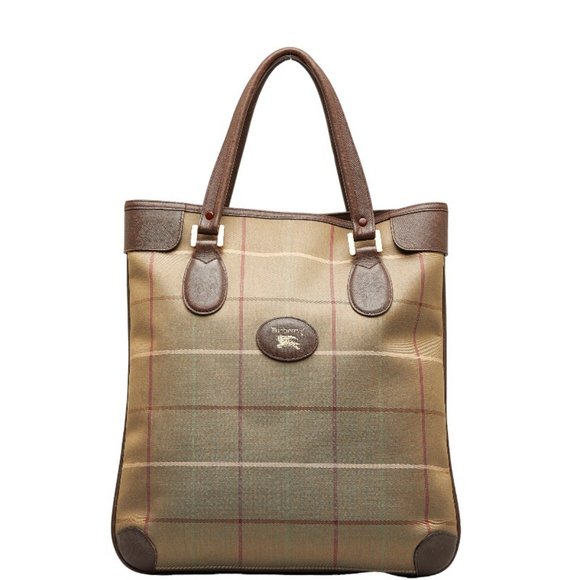 Burberry | Bags | Burberry Horse Check Shoulder Bag Tote Khaki Brown Canvas Leather Womens Bur ...